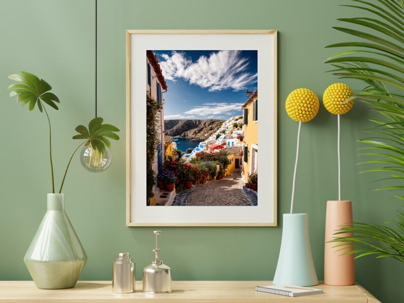 Greek Village Art Print, Digital Download, Landscape Wall Art ...
