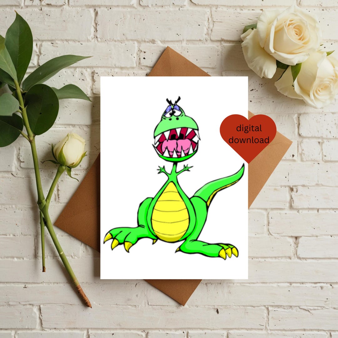 Printable Card, Greeting Card Dinosaur, Childs Cartoon Birthday Card ...