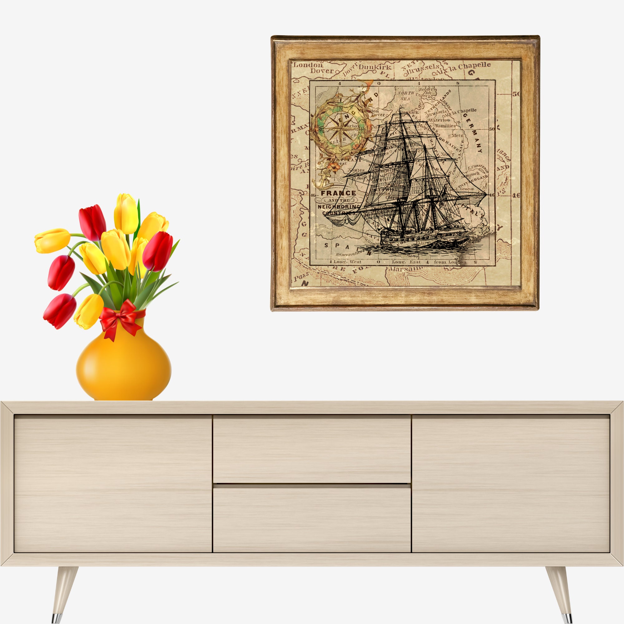 Vintage Nautical Exploration, Navigation Maps Charts, Digital Art Print ...