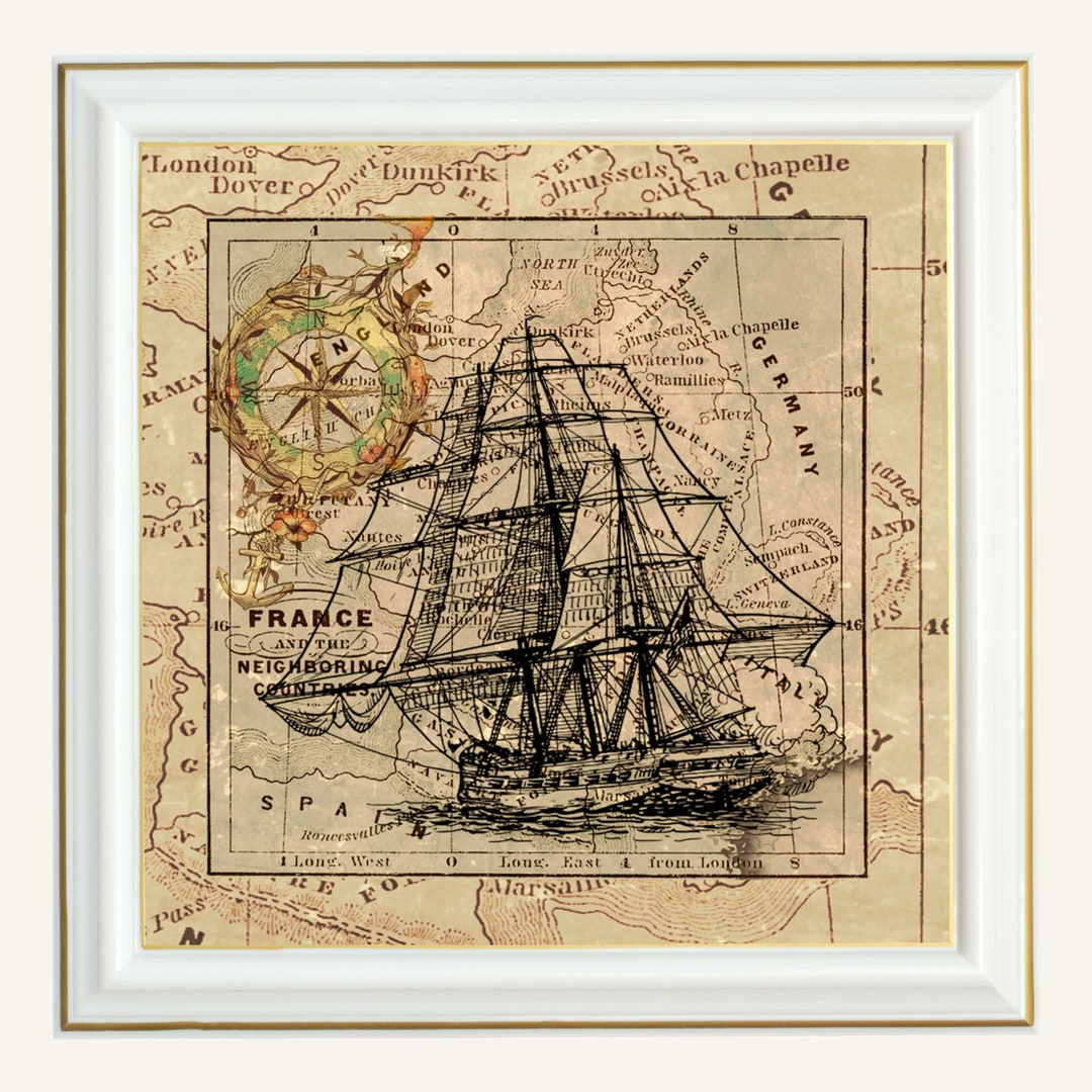 Vintage Nautical Exploration, Navigation Maps Charts, Digital Art Print ...