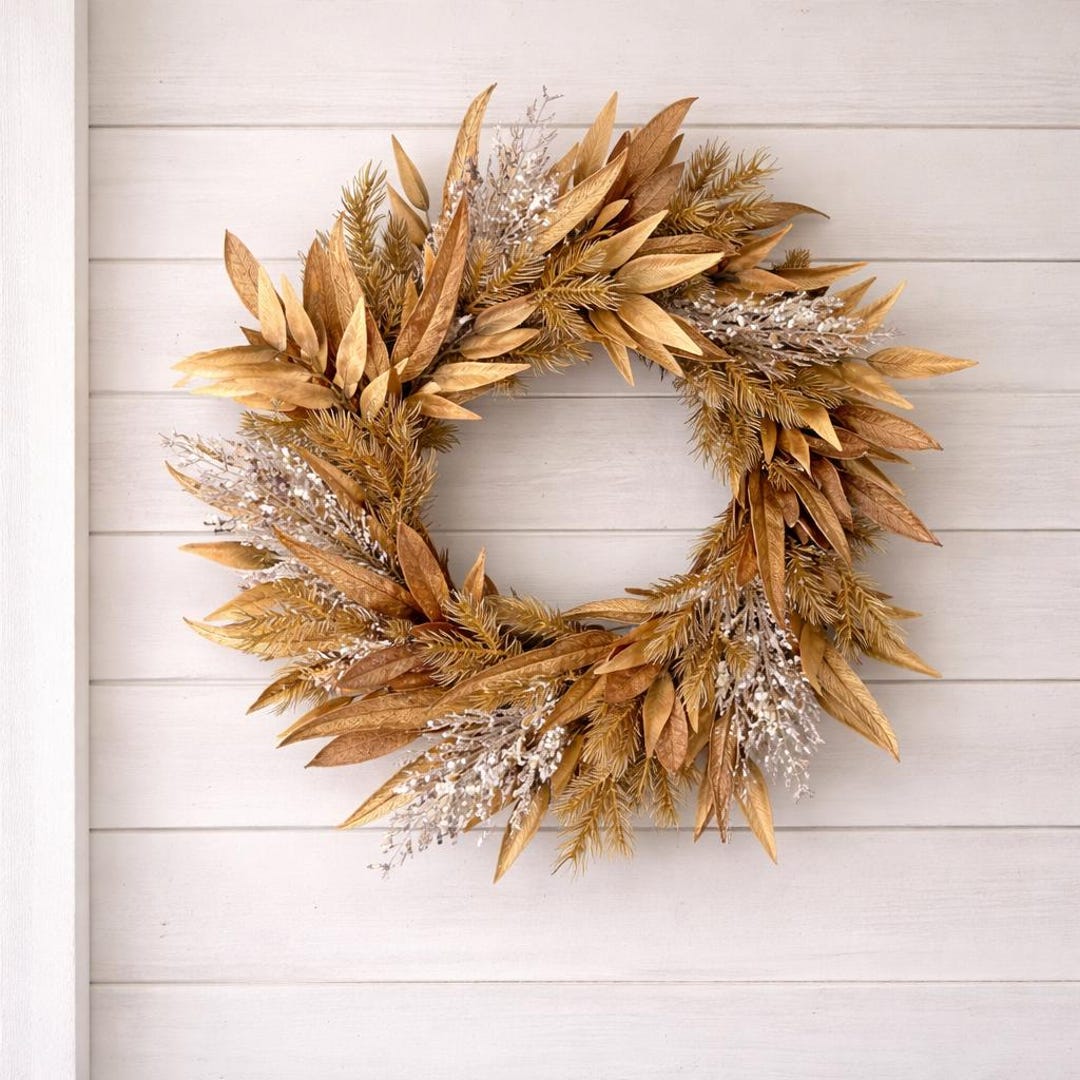 Luxury Gold Wreath, Elegant Metallic Gold Leaf Wreath for Front Door ...