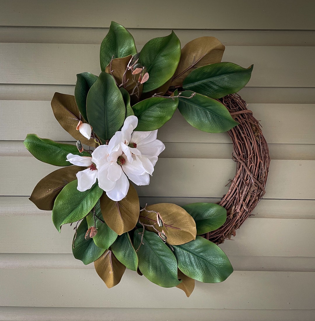 White Magnolia Wreath, Front Door Wreath, All Seasons Wreath - Etsy