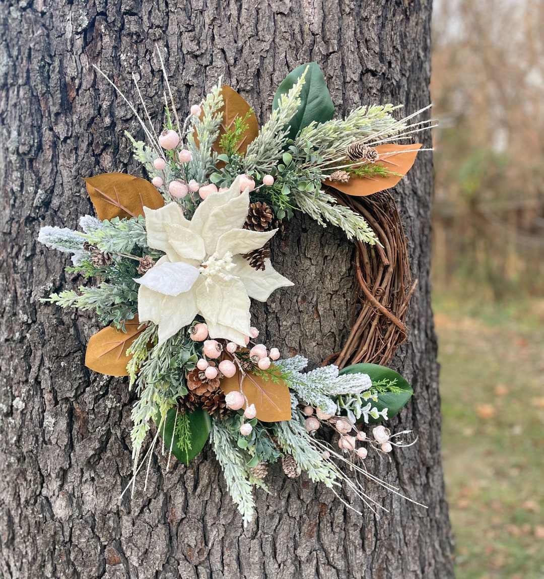 Christmas Holiday Front Door Indoor Wreath With White - Etsy