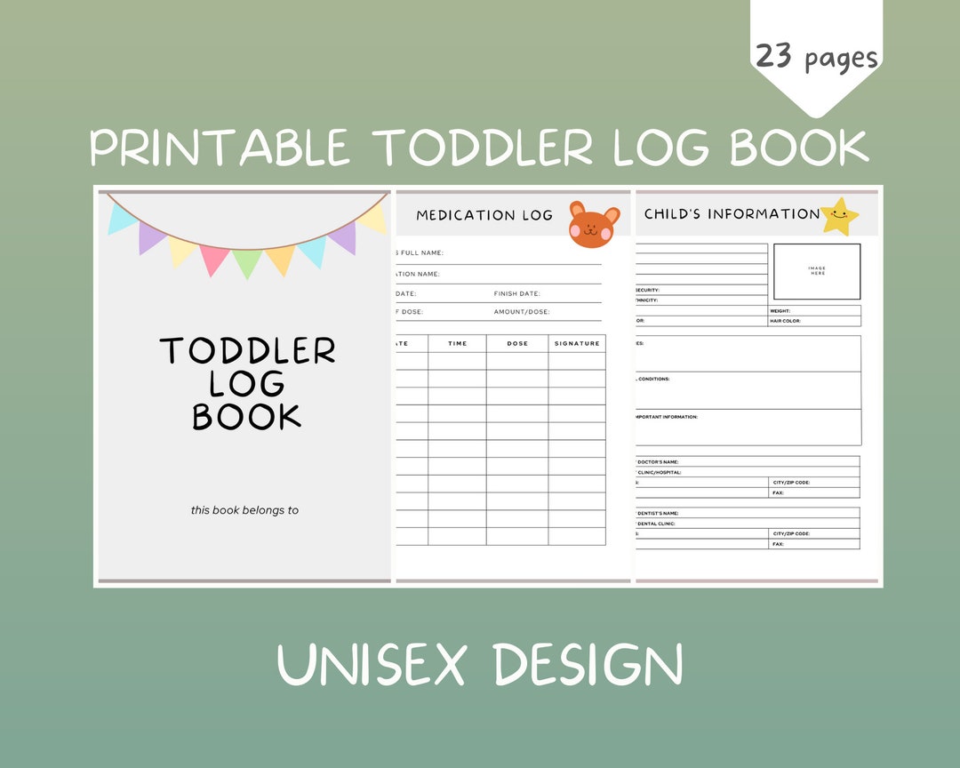 Toddler Printable Log Book/ 23 Pages/ PDF Print/ Edit in - Etsy