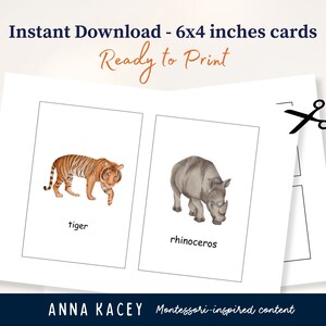 30 Safari Animals Flash Cards, Montessori Materials, Zoo Animals Flash ...