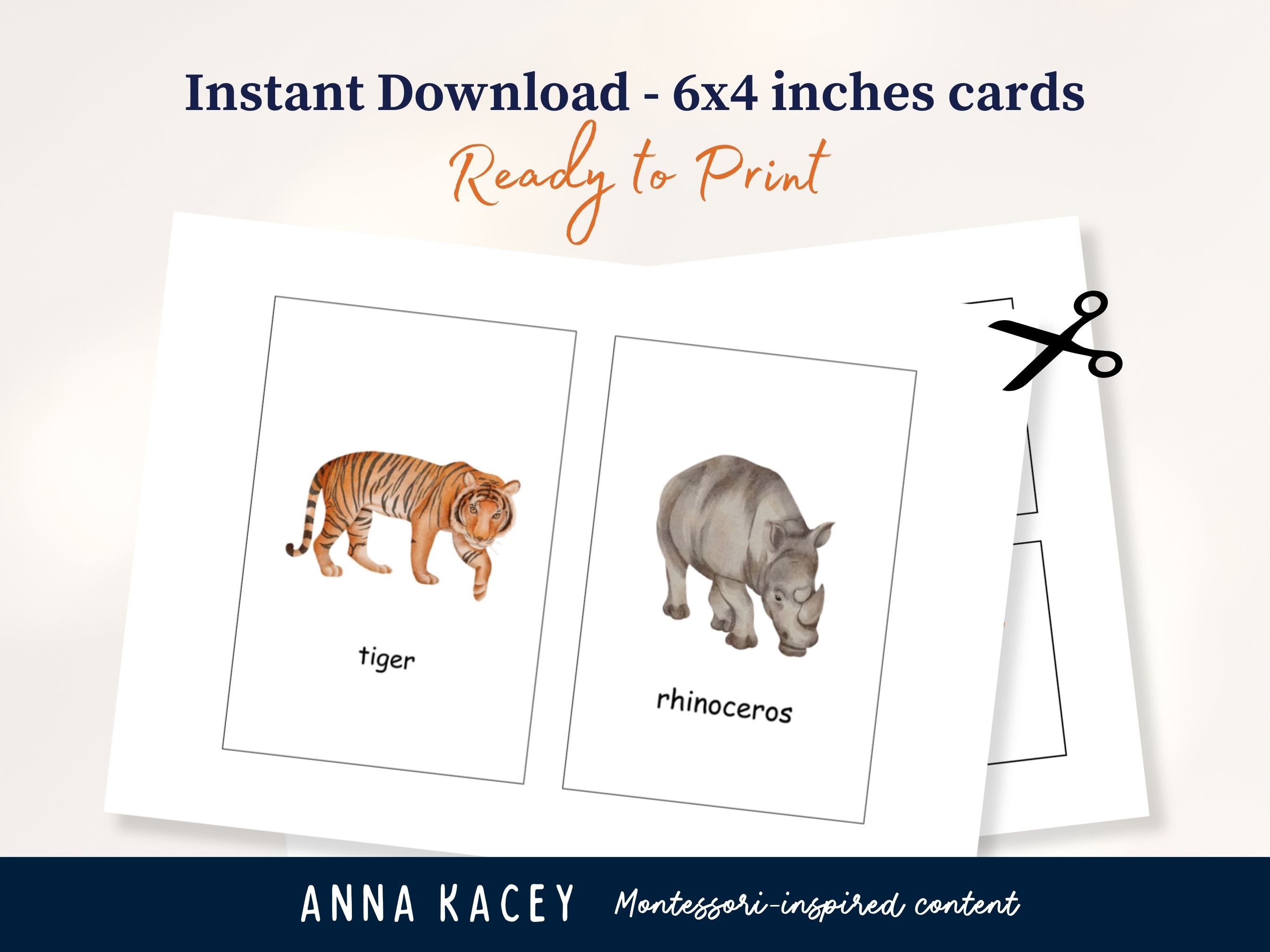 30 Safari Animals Flash Cards, Montessori Materials, Zoo Animals Flash ...