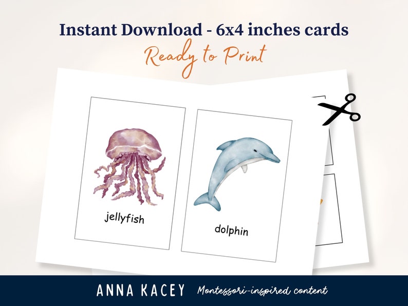 20 Sea Animals Flash Cards Montessori for Pre-schoolers, Fun Flashcards ...