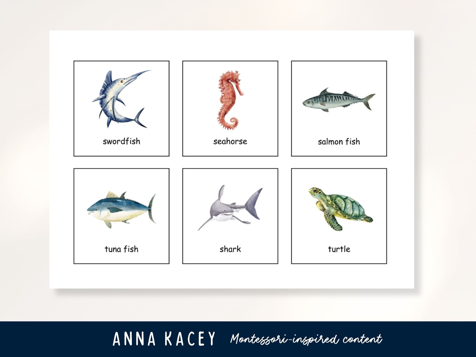 20 Sea Animals Flash Cards Montessori for Pre-schoolers, Fun Flashcards ...