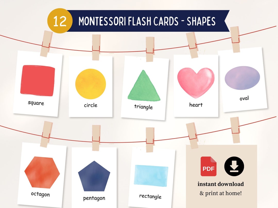 12 Montessori-inspired Rainbow Shapes Flash Cards, Instant Download ...