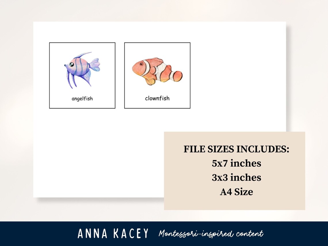 20 Sea Animals Flash Cards Montessori for Pre-schoolers, Fun Flashcards ...