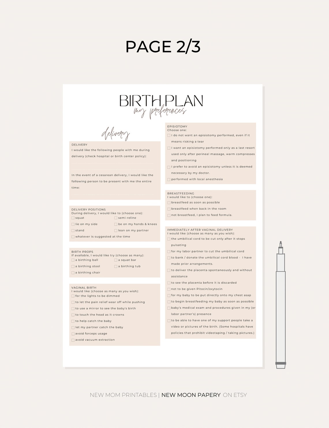 Sjabloon geboorteplan eerste keer moeder zacht - Etsy Nederland