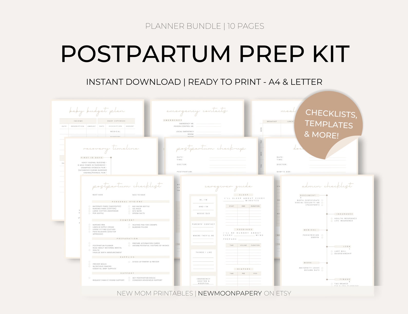 Postpartum Prep Kit New Mom Checklists First-time Mom Planner 10 New ...