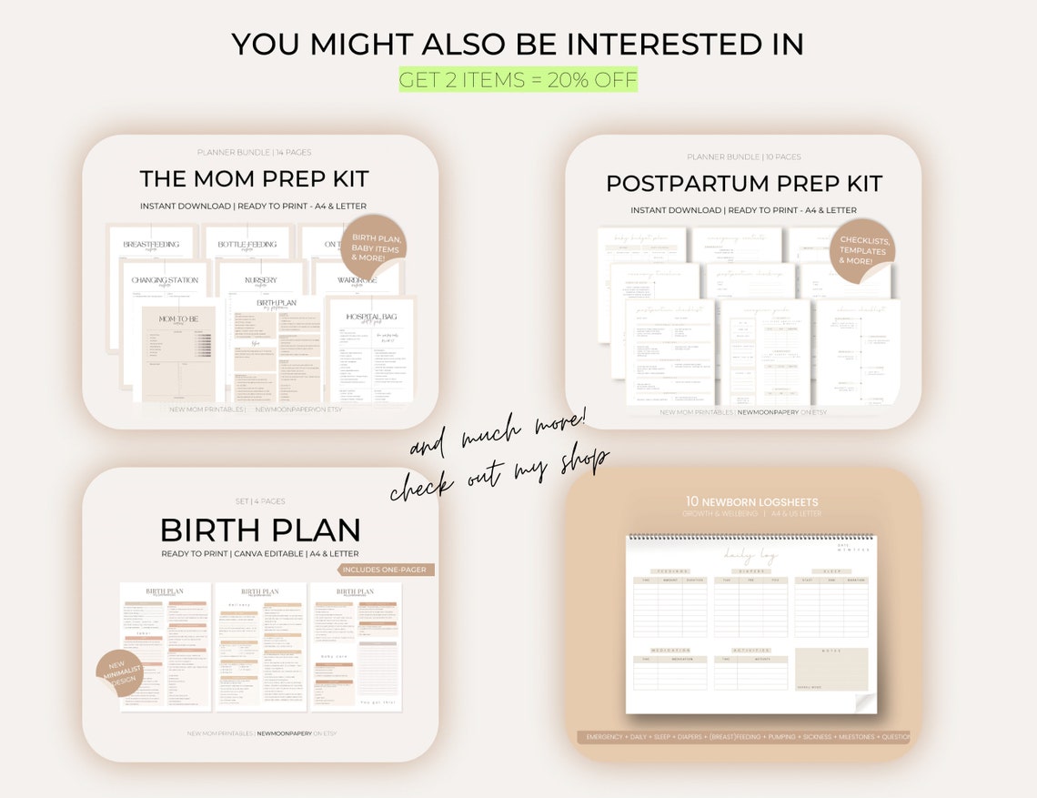 Postpartum Prep Kit | New Mom Checklists | First-time Mom Planner | 10 ...