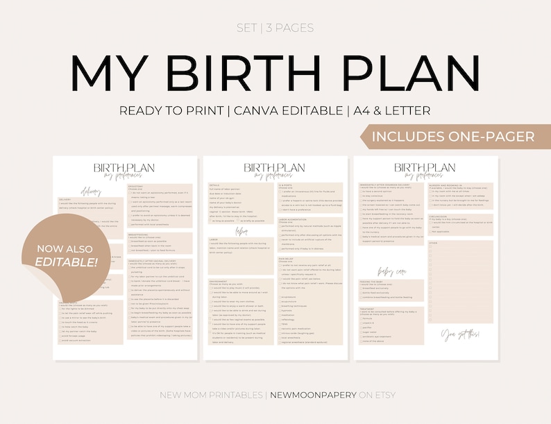 Sjabloon geboorteplan eerste keer moeder zacht - Etsy Nederland