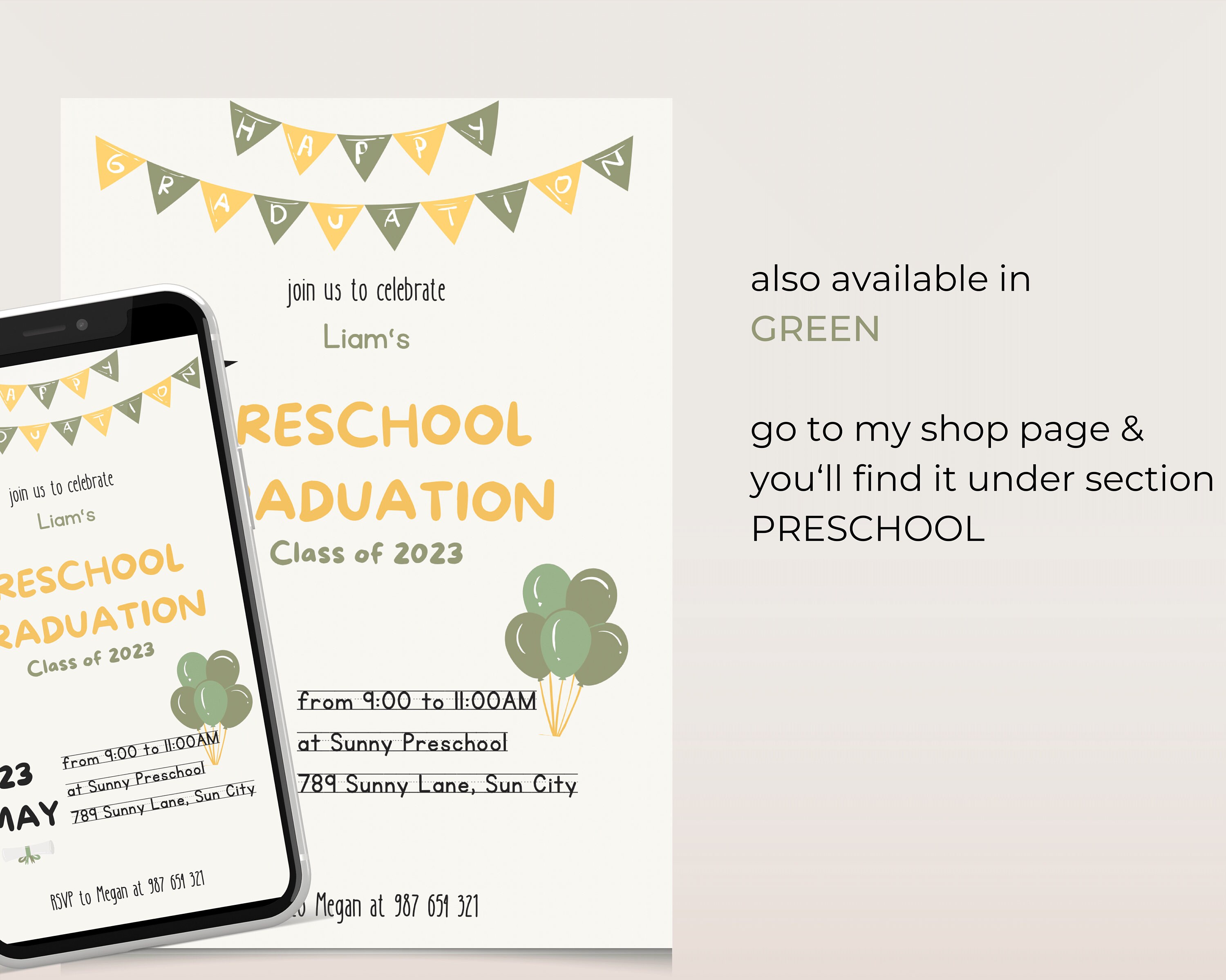 Preschool Graduation Invitation Canva L Kindergarten Graduation ...
