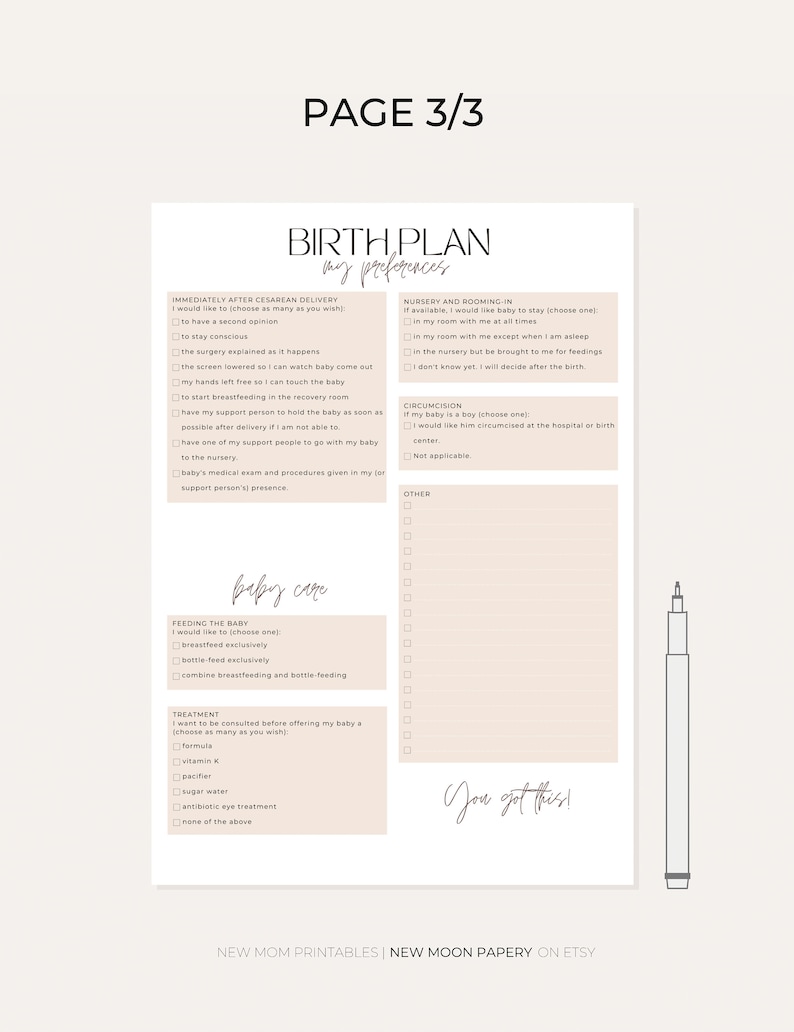 Sjabloon geboorteplan eerste keer moeder zacht - Etsy Nederland