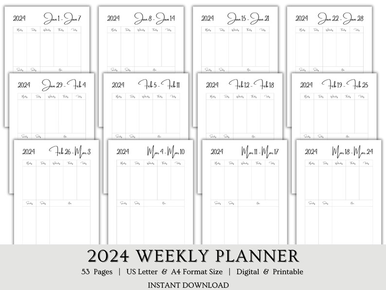 2024 Simple Weekly Planner Printable and Digital Pdf Files - Etsy