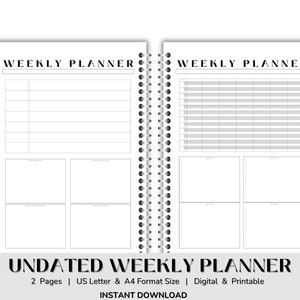 Undated Weekly Planner, Printable and Digital, Pdf Files, A4 and US ...