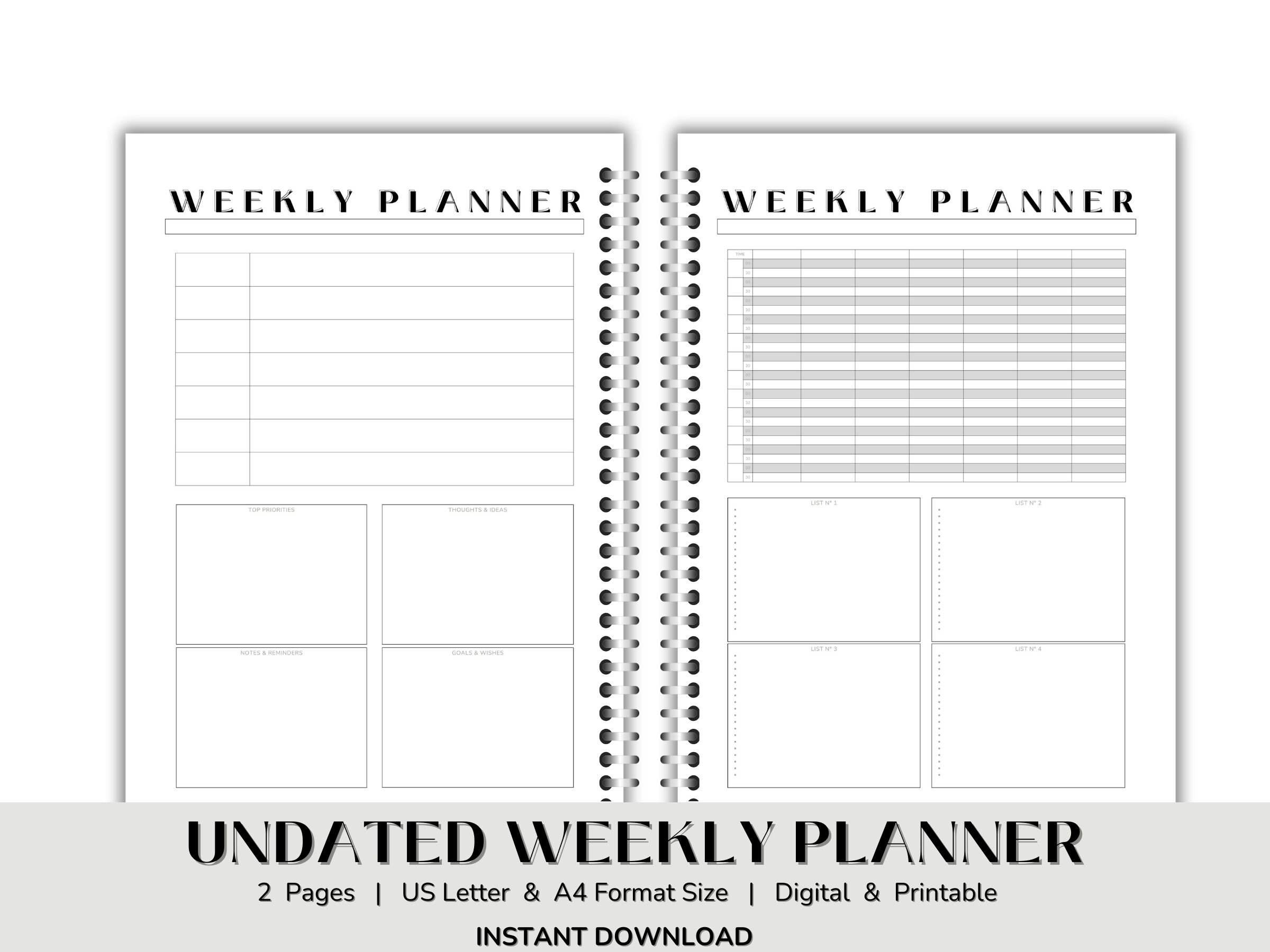 Undated Weekly Planner, Printable and Digital, Pdf Files, A4 and US ...