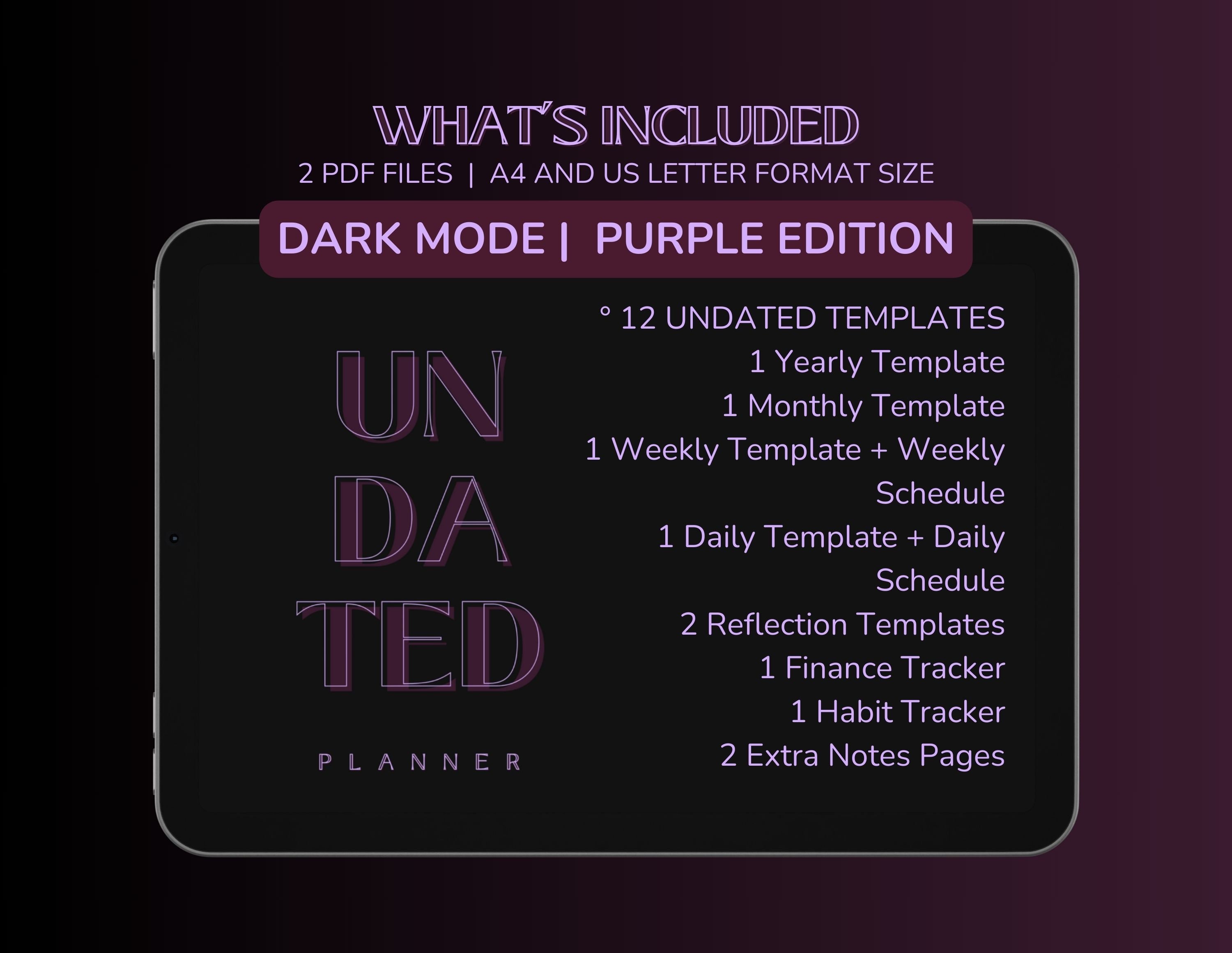 Dark Mode Minimalist Undated Planner Template, Yearly, Monthly, Weekly ...