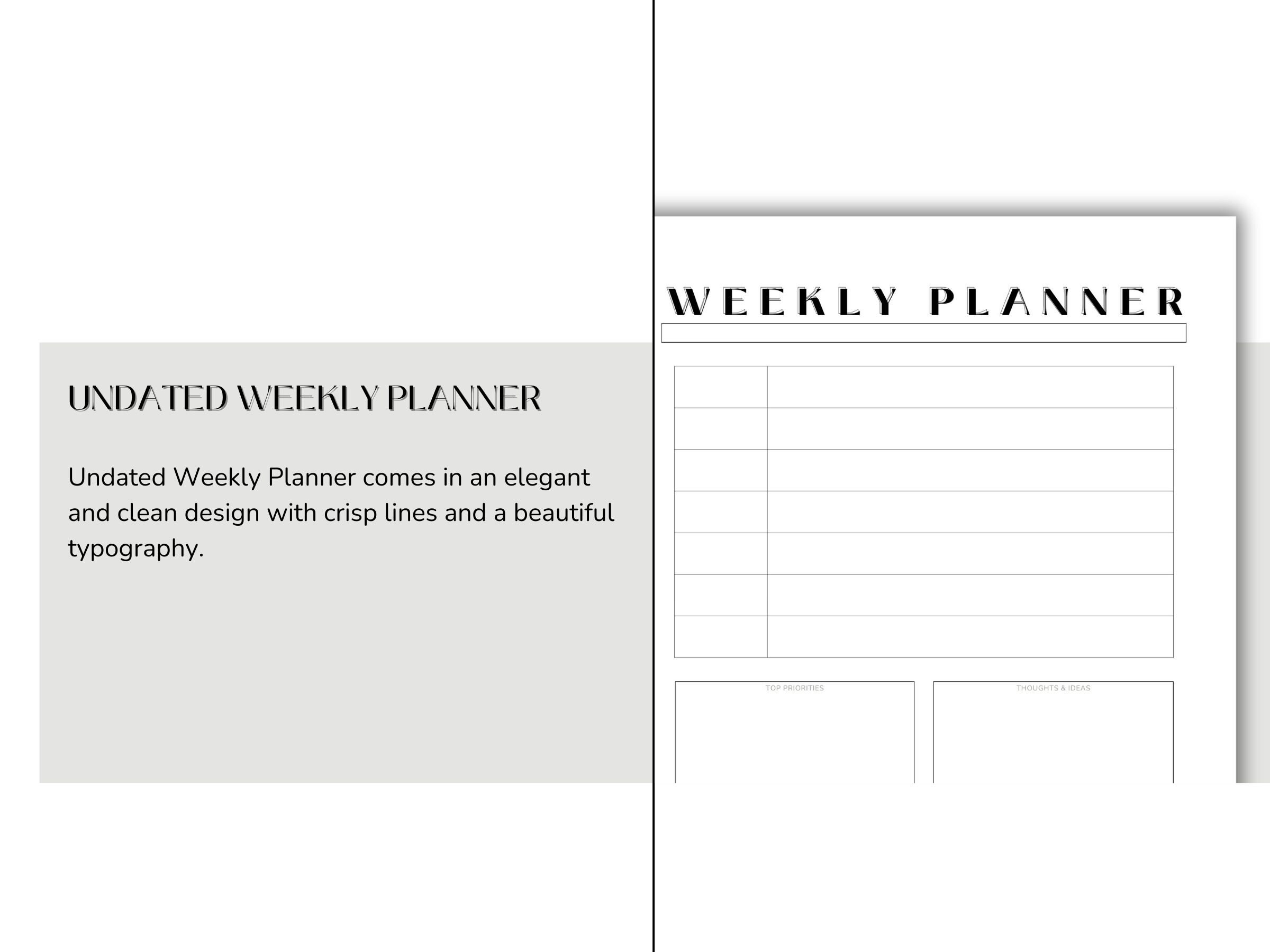 Undated Weekly Planner, Printable and Digital, Pdf Files, A4 and US ...