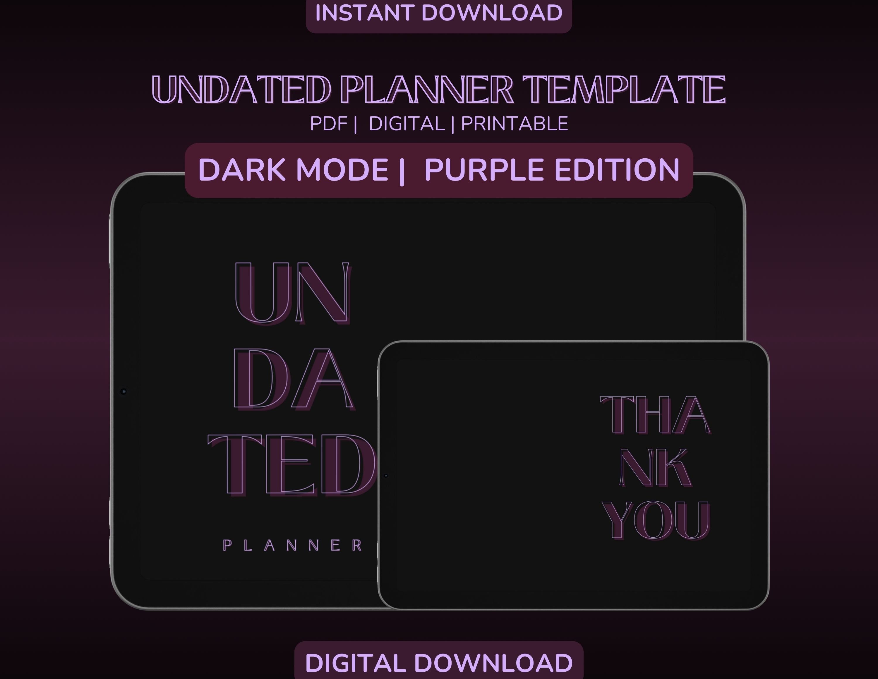 Dark Mode Minimalist Undated Planner Template, Yearly, Monthly, Weekly ...