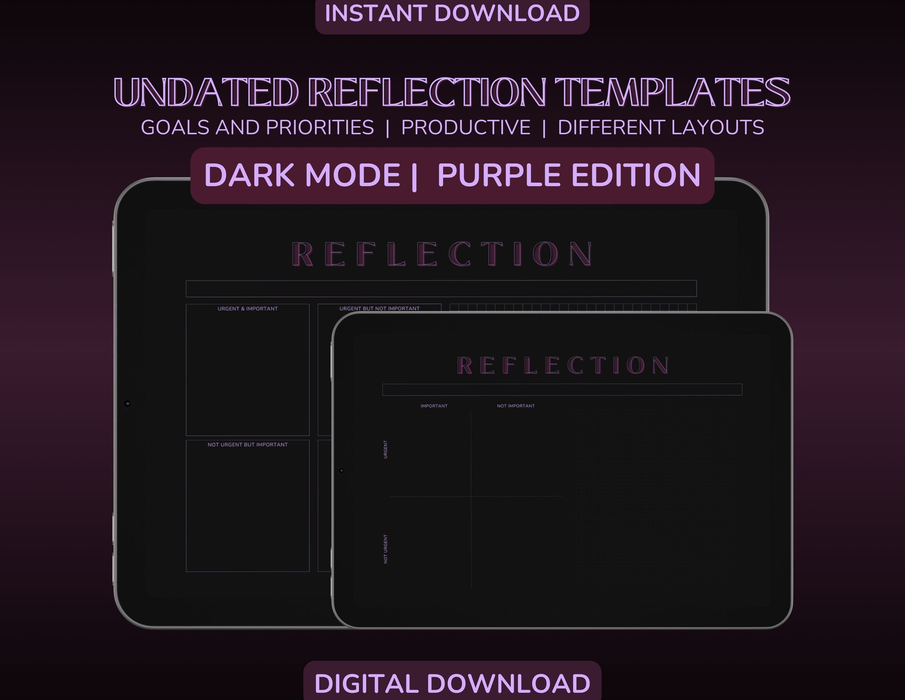 Dark Mode Minimalist Undated Planner Template, Yearly, Monthly, Weekly ...