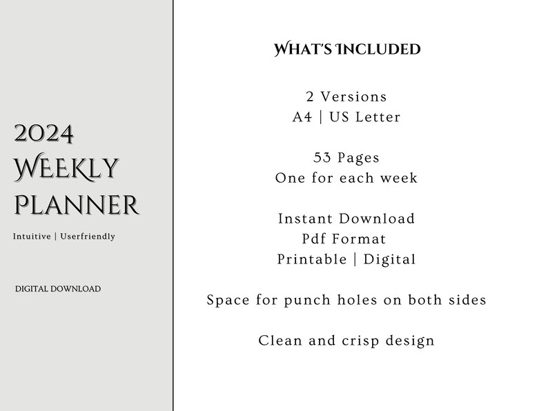 2024 Simple Weekly Planner Printable and Digital Pdf Files - Etsy