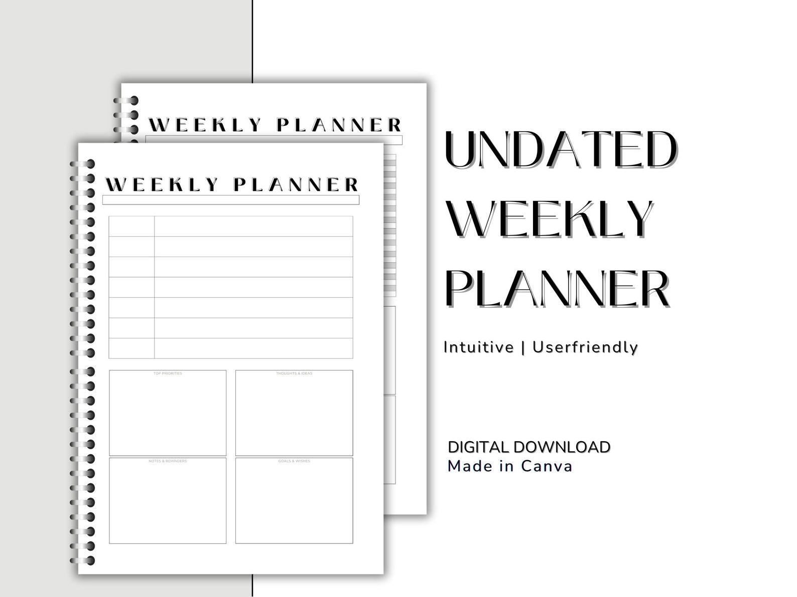 Undated Weekly Planner, Printable and Digital, Pdf Files, A4 and US ...