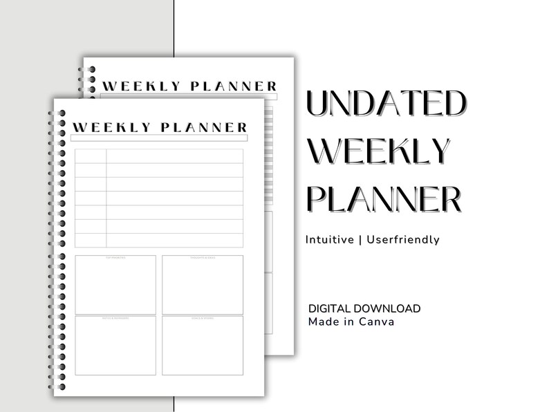 Undated Weekly Planner, Printable and Digital, Pdf Files, A4 and US ...