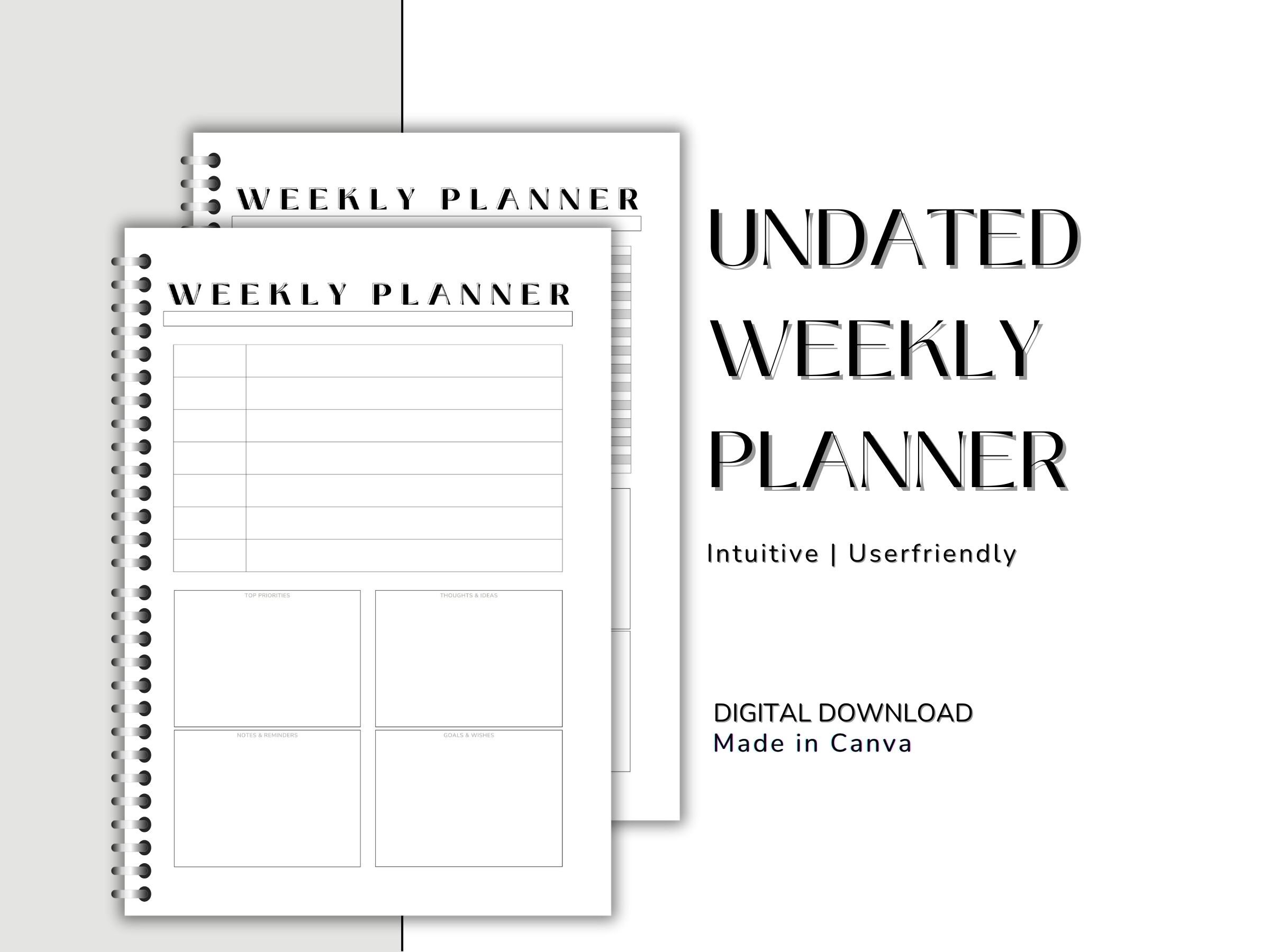 Undated Weekly Planner, Printable and Digital, Pdf Files, A4 and US ...