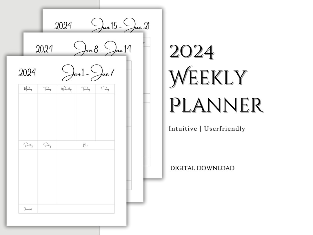 2024 Simple Weekly Planner, Printable and Digital, Pdf Files, A4 and US ...