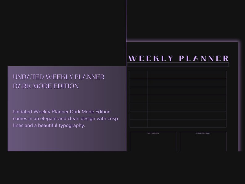 Dark Mode Undated Weekly Planner, Printable PDF (A4/US Letter) - Etsy