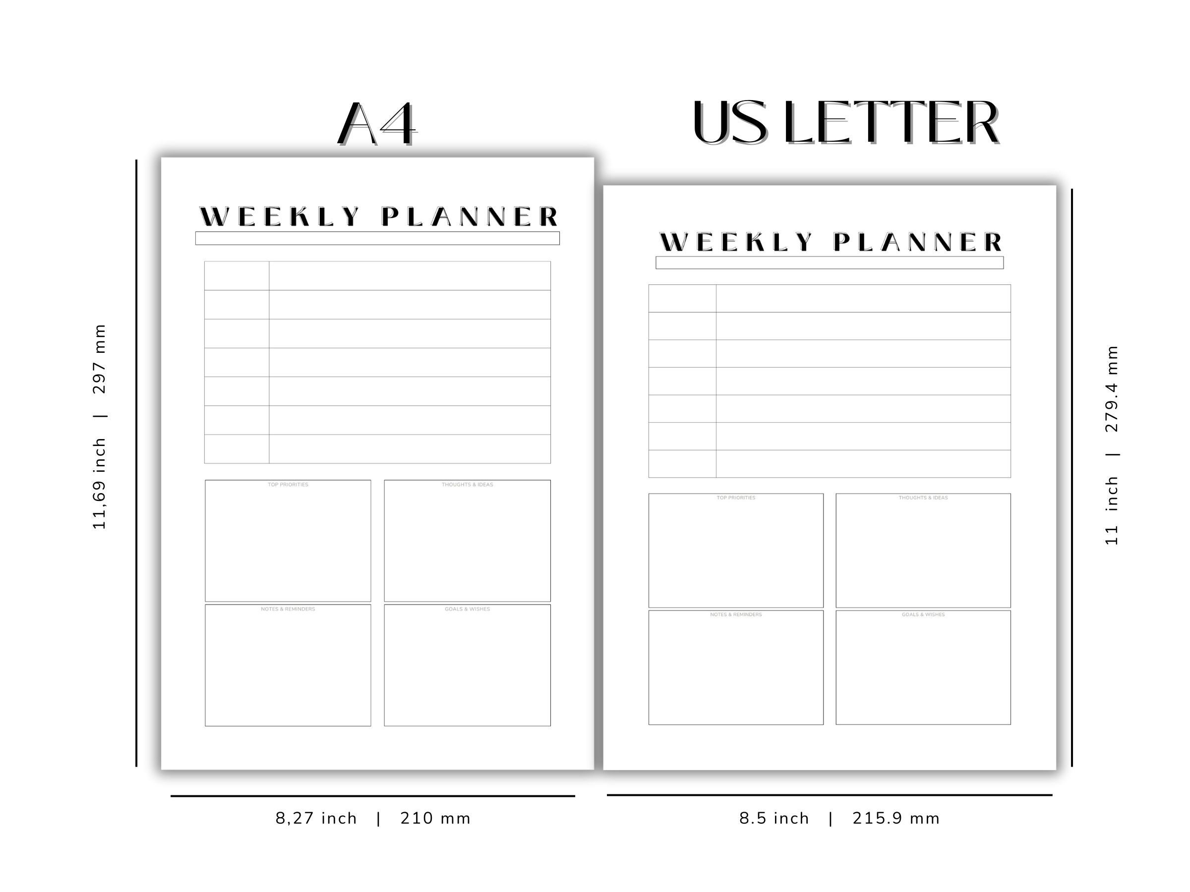 Undated Weekly Planner, Printable and Digital, Pdf Files, A4 and US ...