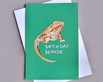 Bearded Dragon Birthday Card, Birthday Party Hat and Balloons, Bearded ...