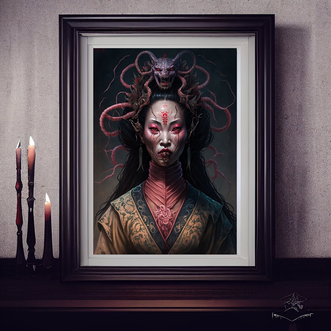 Geisha Art Print, Demonic Geisha Art Print Poster in Renaissance Style ...