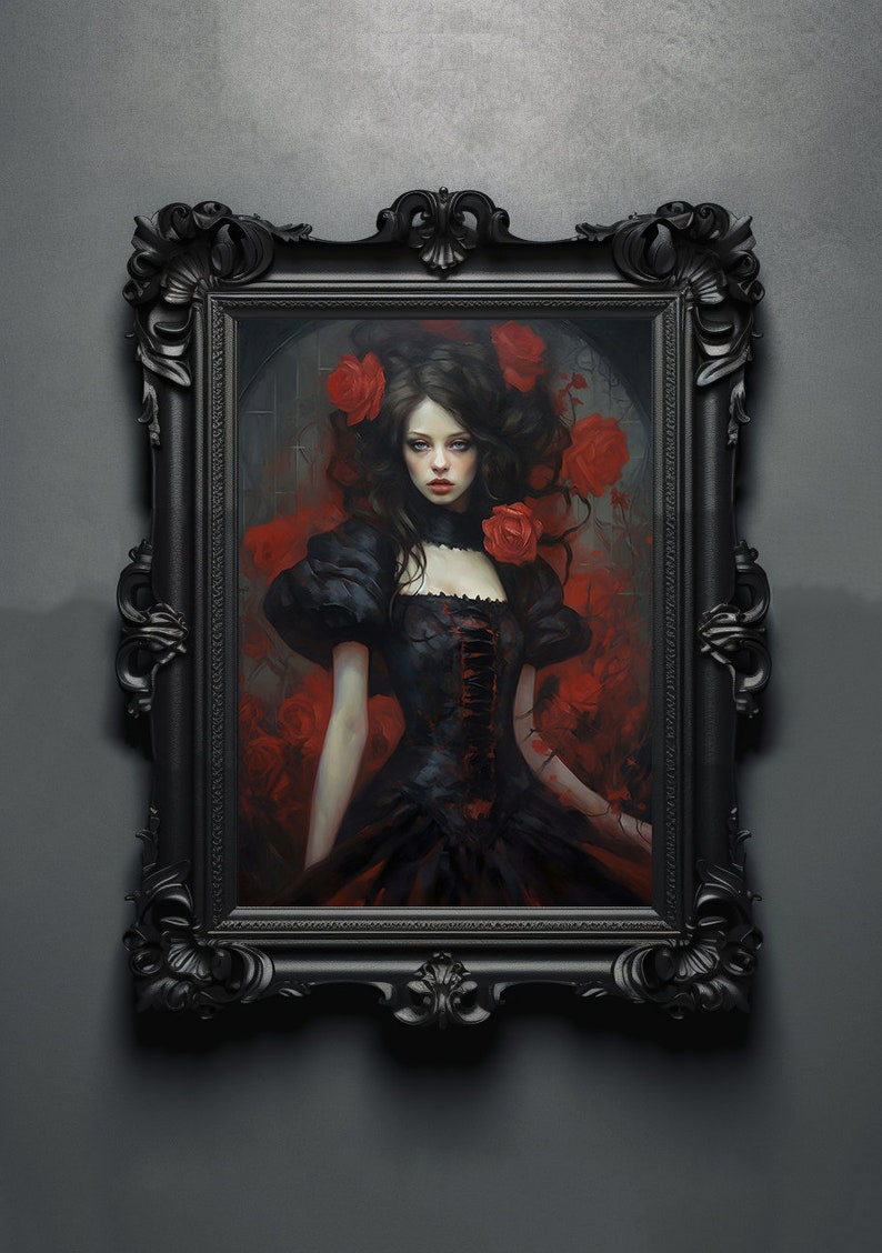 Gothic Rose Artwork. Gothic Prints. Oil Painting. Black Rose Poster ...
