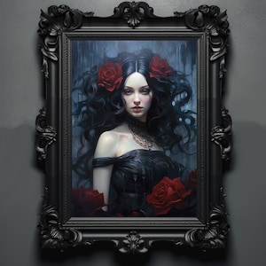 Gothic Rose Artwork. Gothic Prints. Oil Painting. Black Rose Poster ...