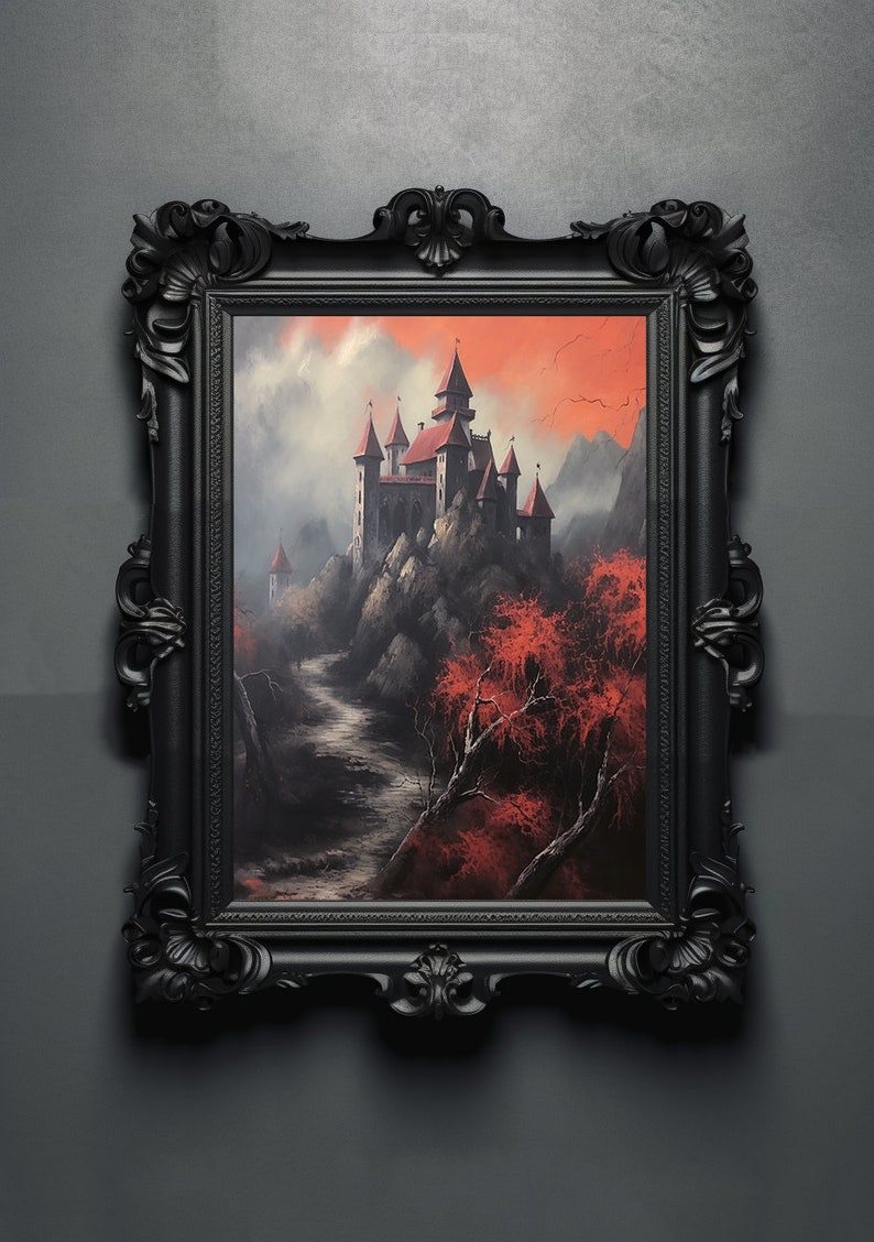 Red Black. Gothic Prints. Oil Painting. Dracula's Castle - Etsy
