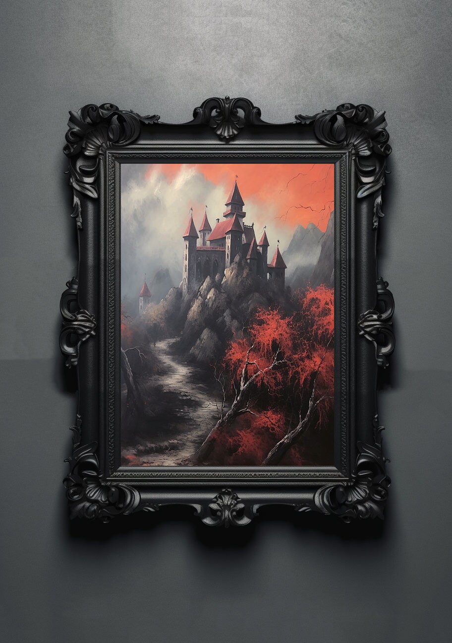 Red Black. Gothic Prints. Oil Painting. Dracula's Castle Poster ...