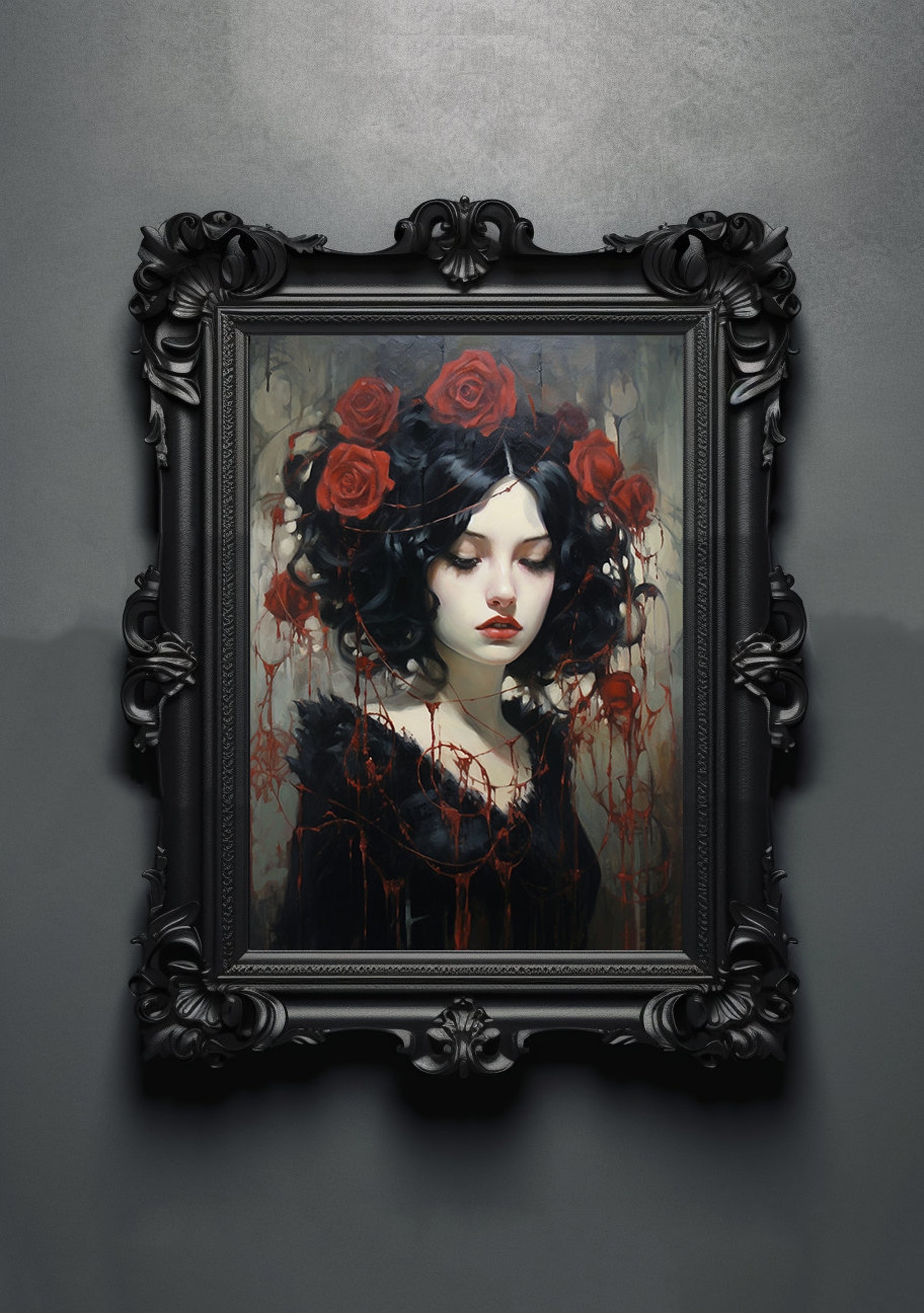 Gothic Rose Artwork. Gothic Prints. Oil Painting. Black Rose Poster ...