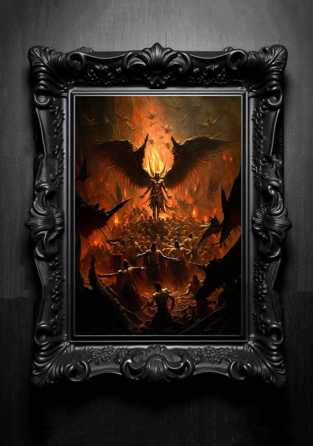 Fallen Angels Hell. Gothic Prints. Oil Painting. Skull Poster. Demonic ...