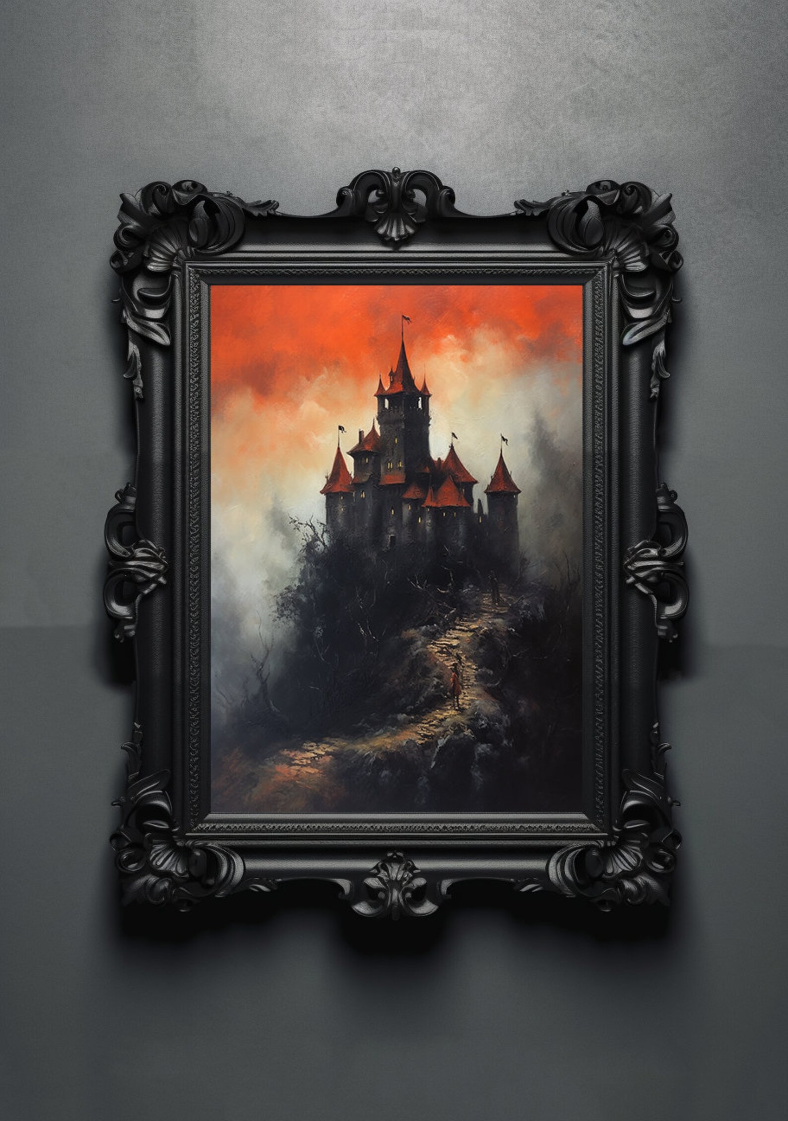 Red Black. Gothic Prints. Oil Painting. Dracula's Castle Poster ...