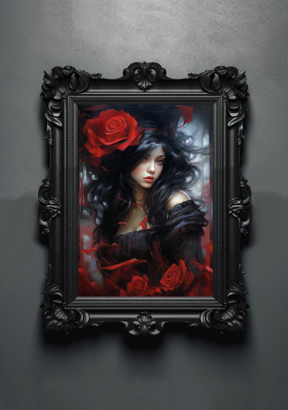 Gothic Rose Artwork. Gothic Prints. Oil Painting. Black Rose Poster ...