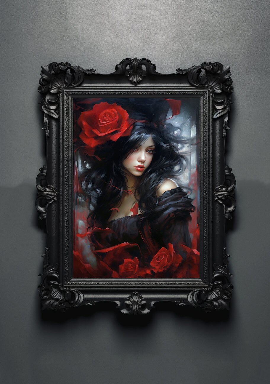 Gothic Rose Artwork. Gothic Prints. Oil Painting. Black Rose Poster ...