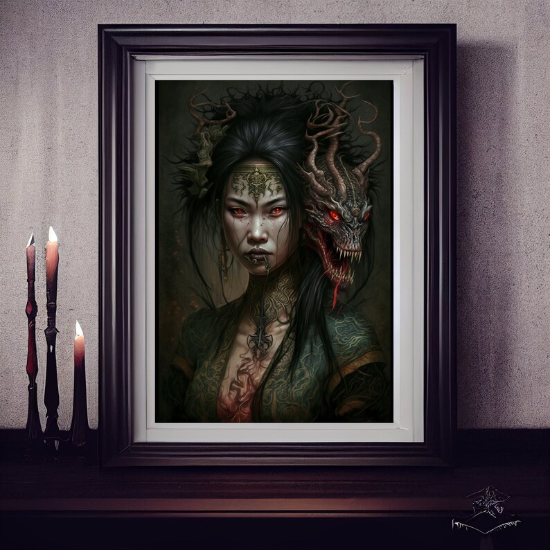 Geisha Art Print Demonic Geisha Art Print Poster in Renaissance Style ...