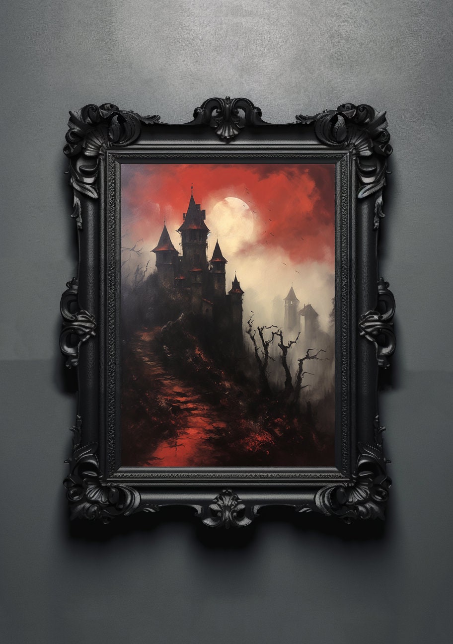 Red Black. Gothic Prints. Oil Painting. Dracula's Castle Poster ...