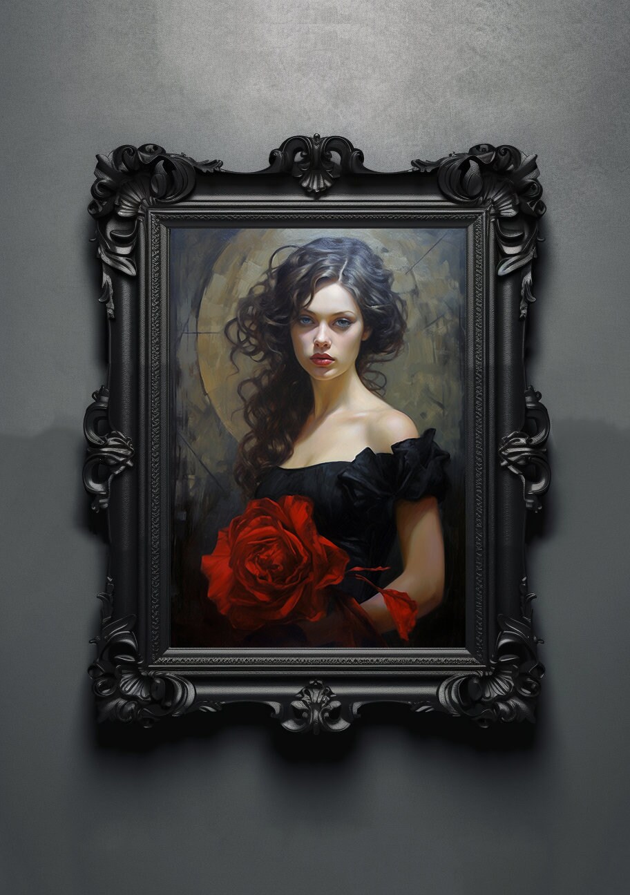 Gothic Rose Artwork. Gothic Prints. Oil Painting. Black Rose Poster ...