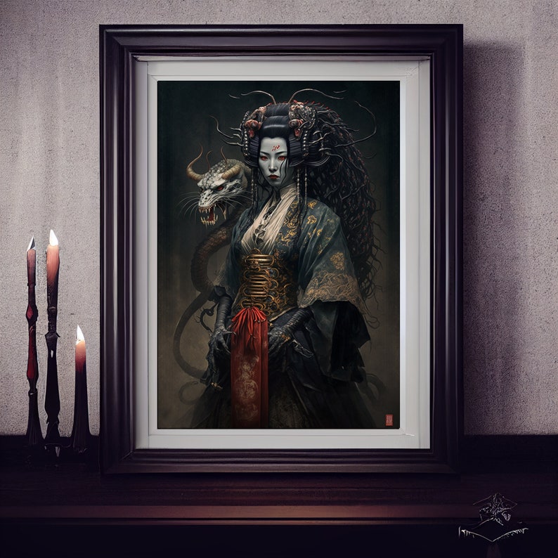 Geisha Art Print, Demonic Geisha Art Print Poster in Renaissance Style ...