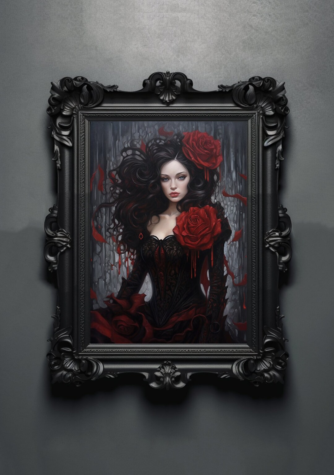 Gothic Rose Artwork. Gothic Prints. Oil Painting. Black Rose Poster ...